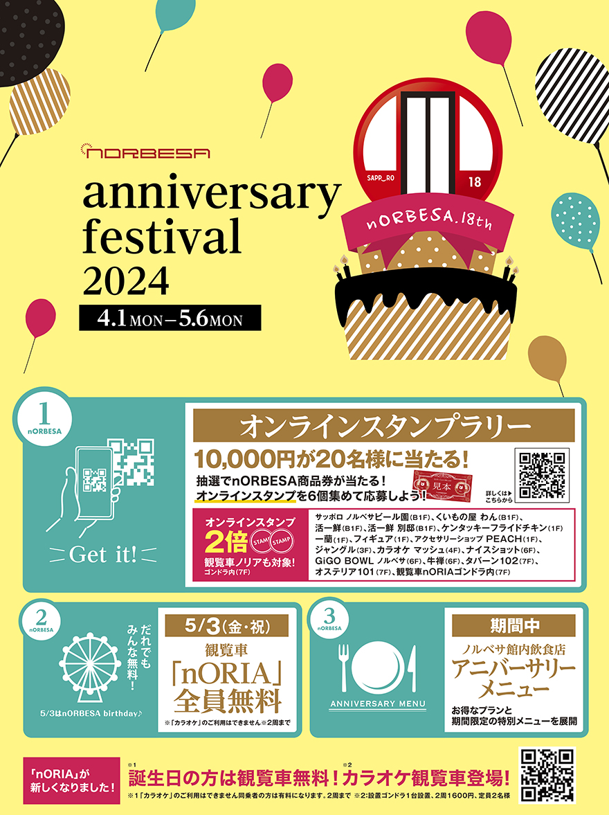 nORIA anniversaryスタンプラリー2024｜観覧車&商業施設 nORBESA[ノルベサ]